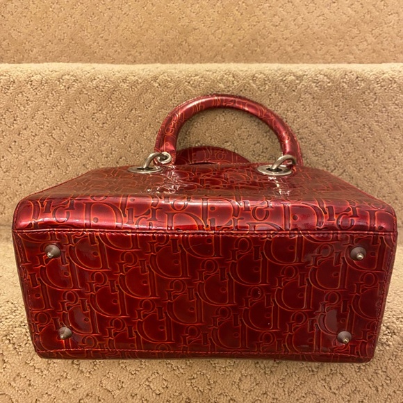 Dior | Bags | Authentic Dior Red Monogram Embossed Medium Lady | Poshmark